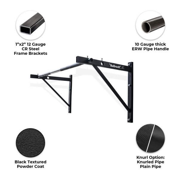 24” Wall Mounted Pull Up Bar | Choice of 52” Plain & Knurled Pipes