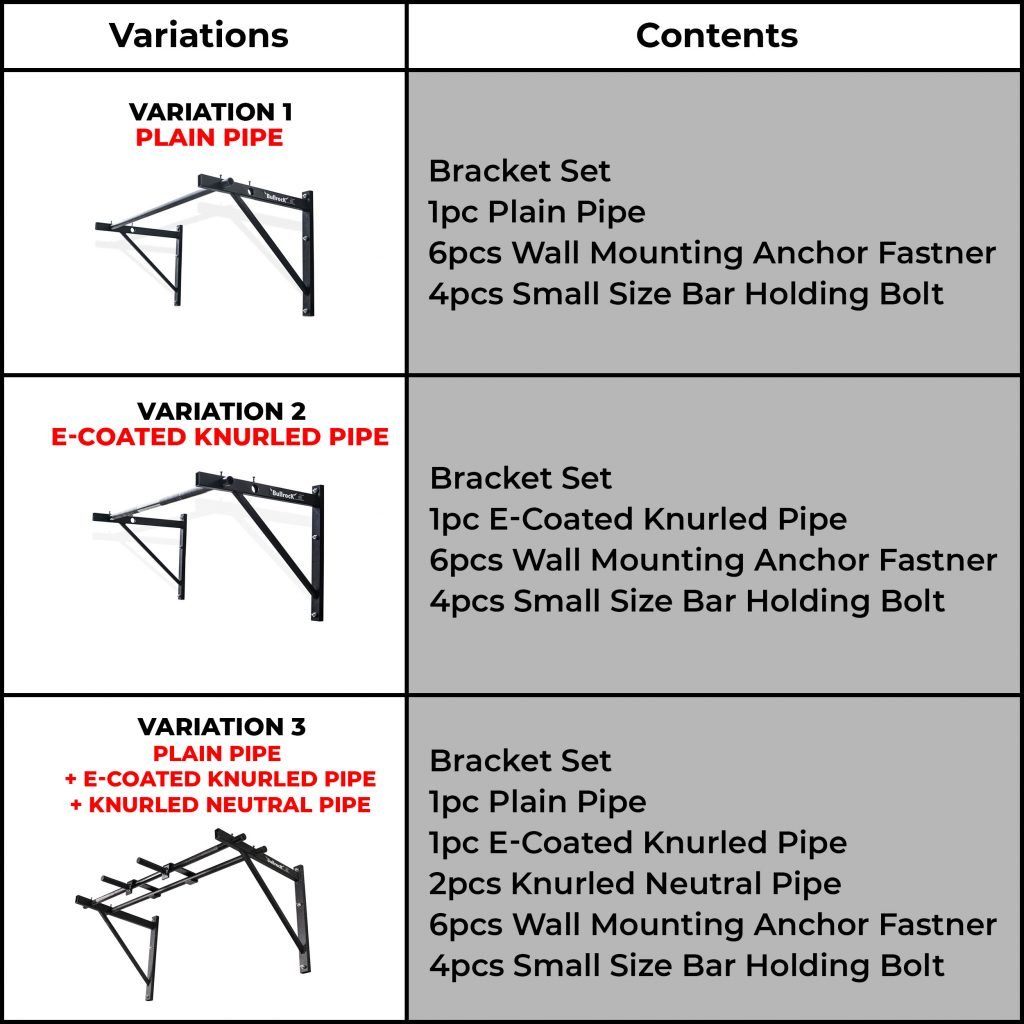 24” Wall Mounted Pull Up Bar | Choice of 52” Plain & Knurled Pipes