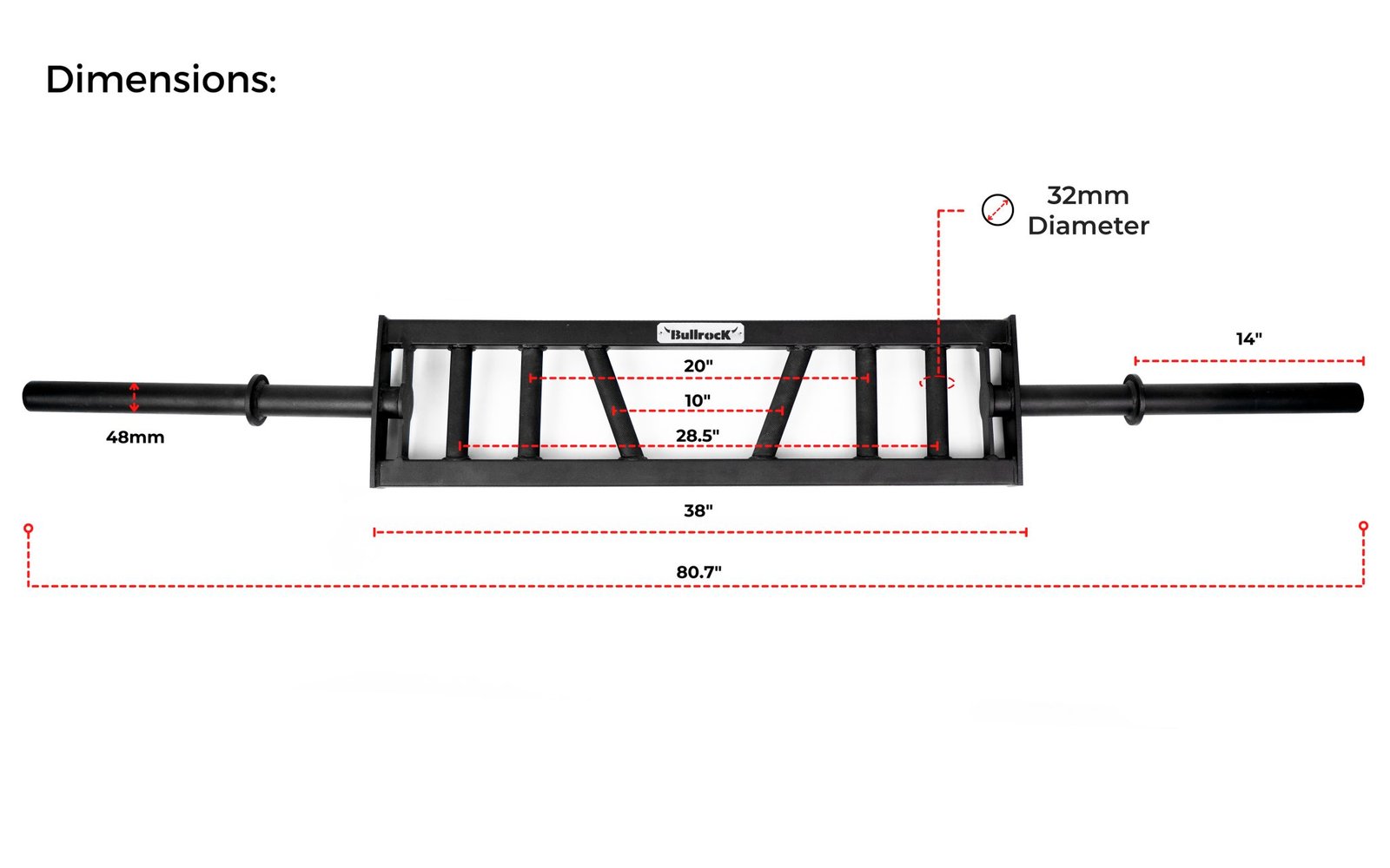 Multi Grip Bar 32mm 20kg | Swiss Barbell for Bench Press - BullrocK