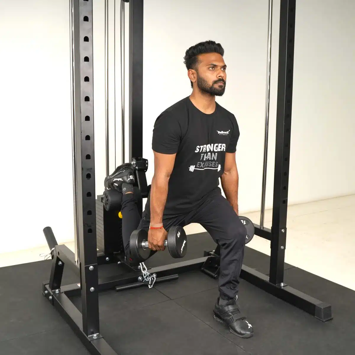 OX7 All-In-One Half Rack With Smith & Lat/Row - 90kg - BullrocK Fitness