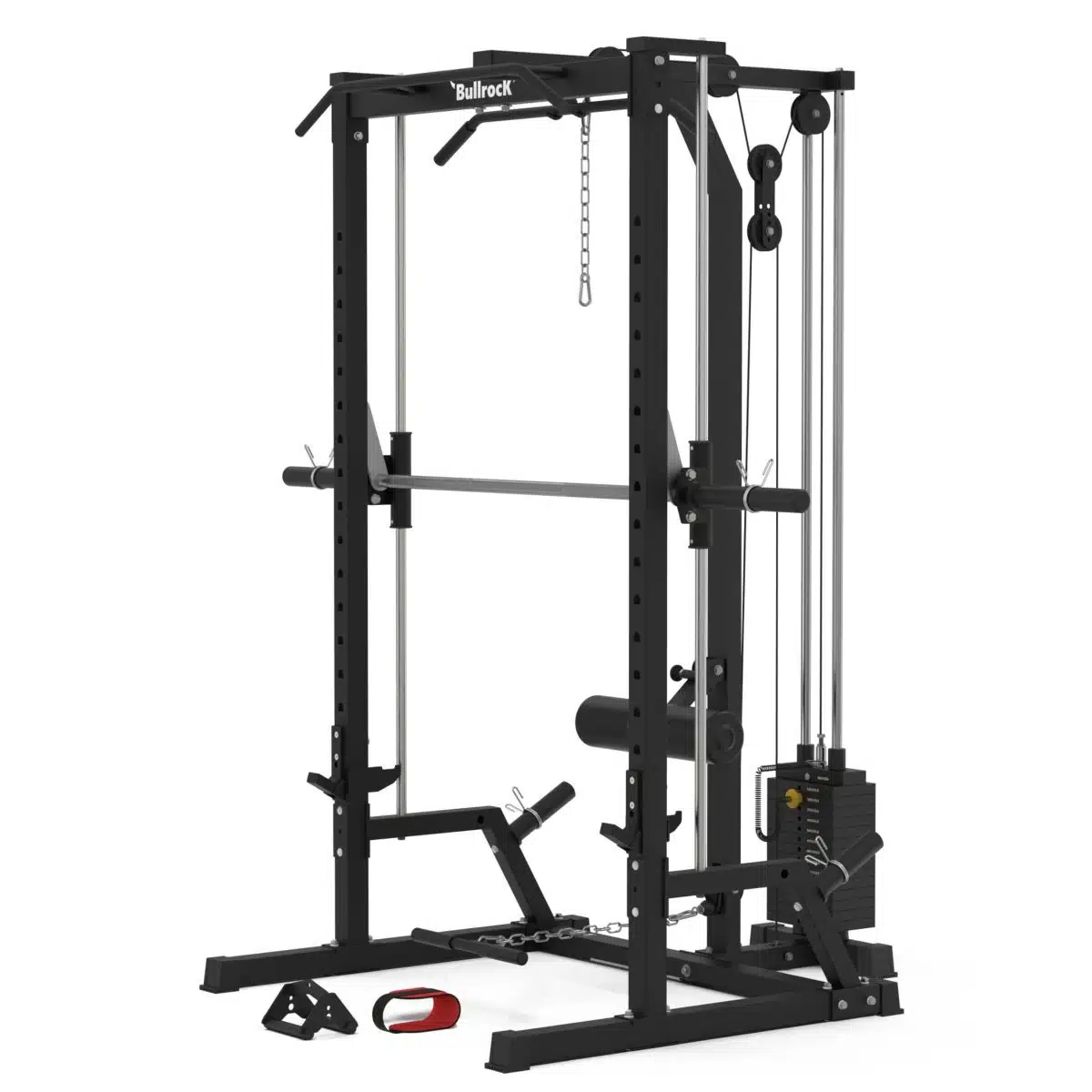 OX7 All-In-One Half Rack With Smith & Lat/Row - 90kg - BullrocK Fitness