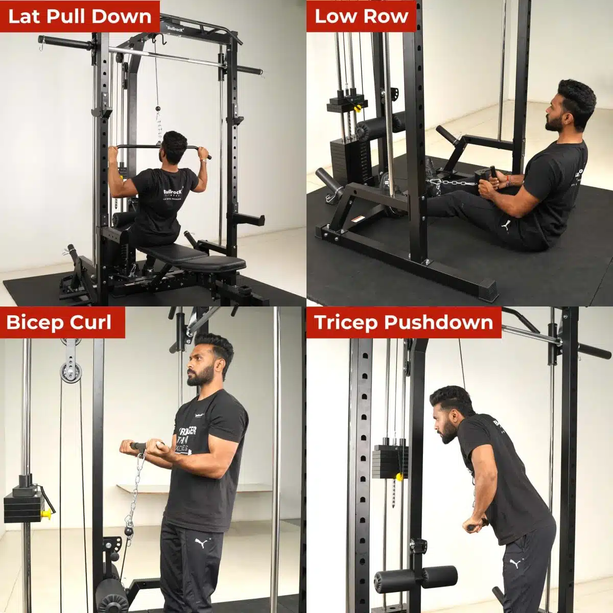 OX7 All-In-One Half Rack With Smith & Lat/Row - 90kg - BullrocK Fitness