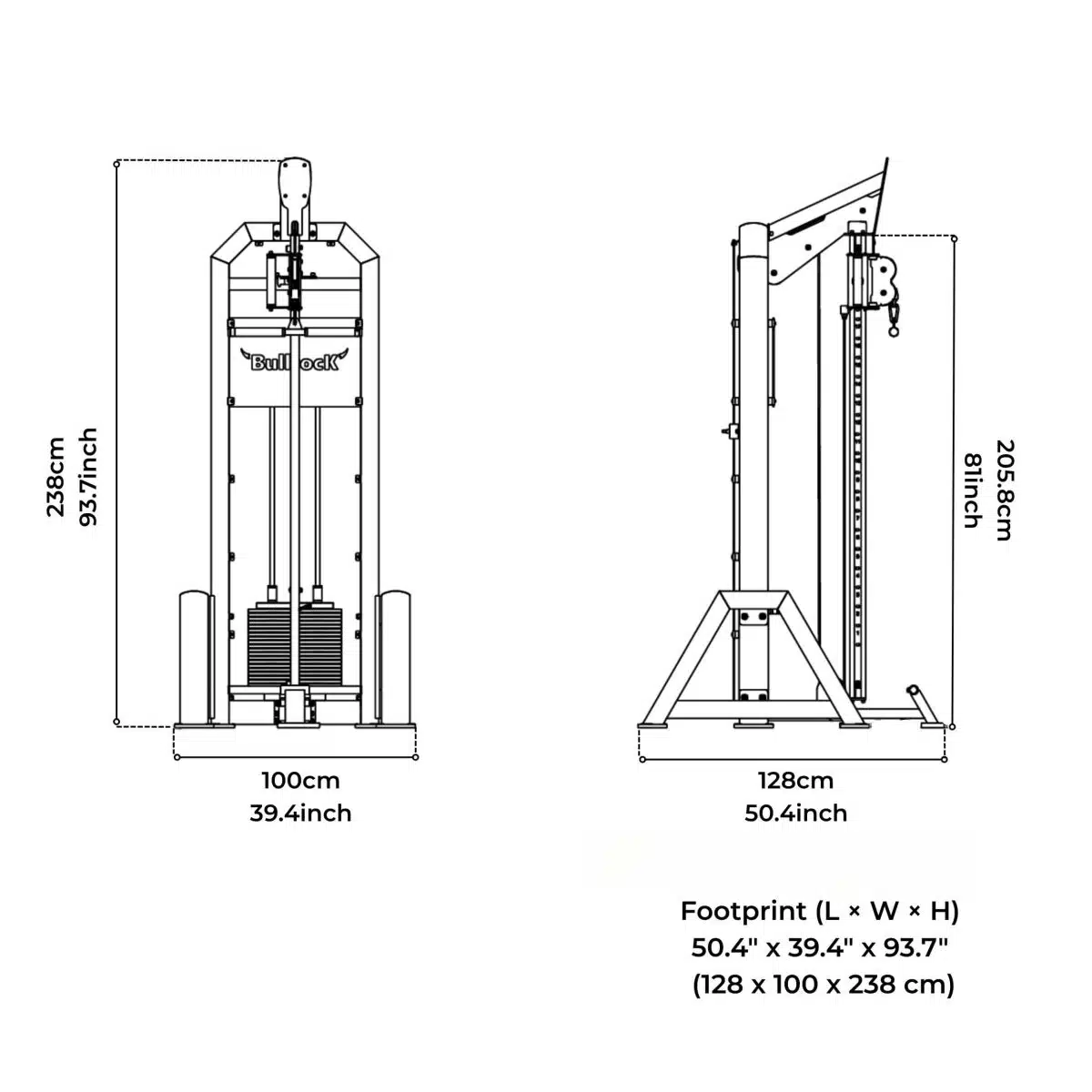 High Low Pulley Adjustable Cable Tower - Nebula - BullrocK Fitness